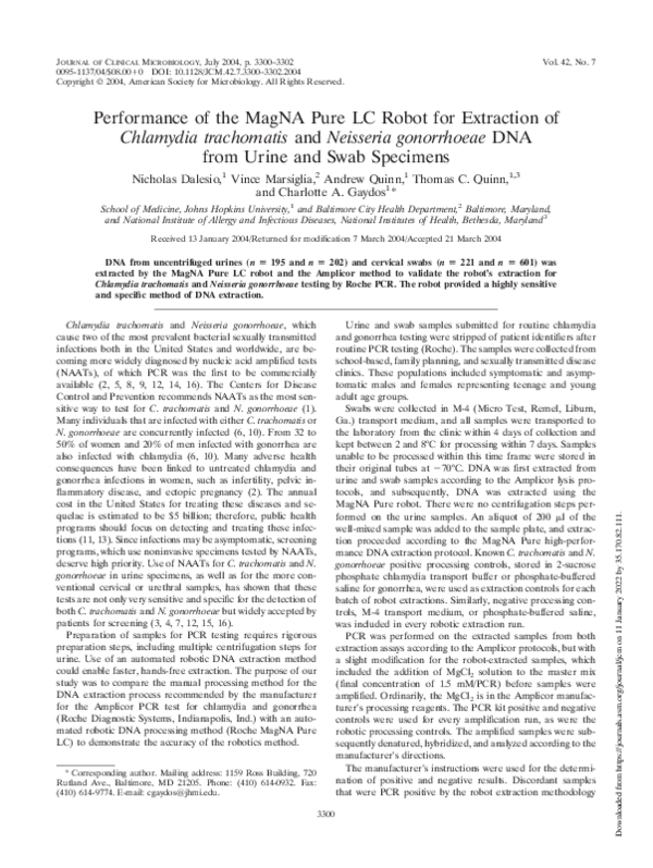 (PDF) Performance of the MagNA Pure LC Robot for Extraction of ...