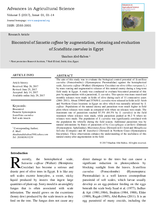(PDF) ARTICLE INFO ABSTRACT Biocontrol of Sassetia coffeae by ...