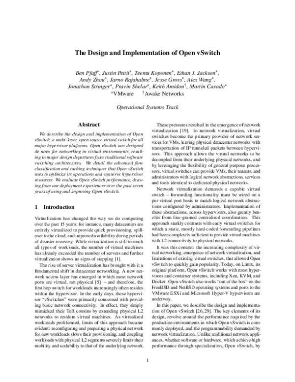 (PDF) The Design and Implementation of Open vSwitch