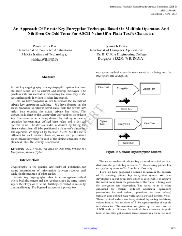(PDF) An Approach Of Private Key Encryption Technique Based On Multiple Operators And Nth Even ...