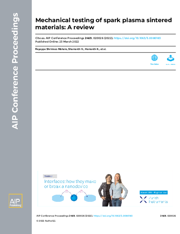(PDF) Mechanical testing of spark plasma sintered materials: A review
