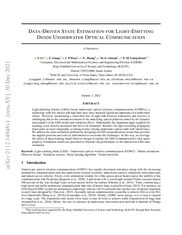 Pdf Data Driven State Estimation For Light Emitting Diode Underwater Optical Communication