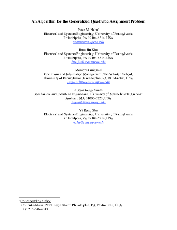 Pdf An Algorithm For The Generalized Quadratic Assignment Problem