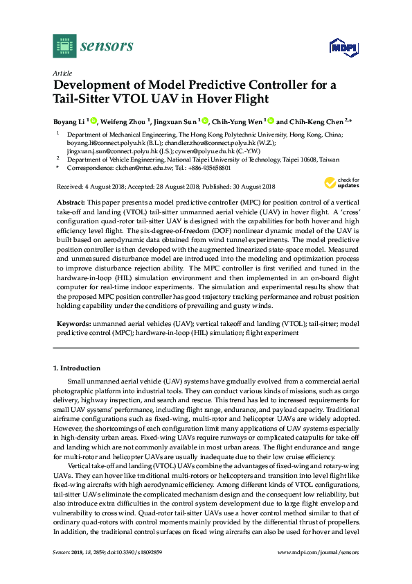 (PDF) Development of Model Predictive Controller for a Tail-Sitter VTOL ...