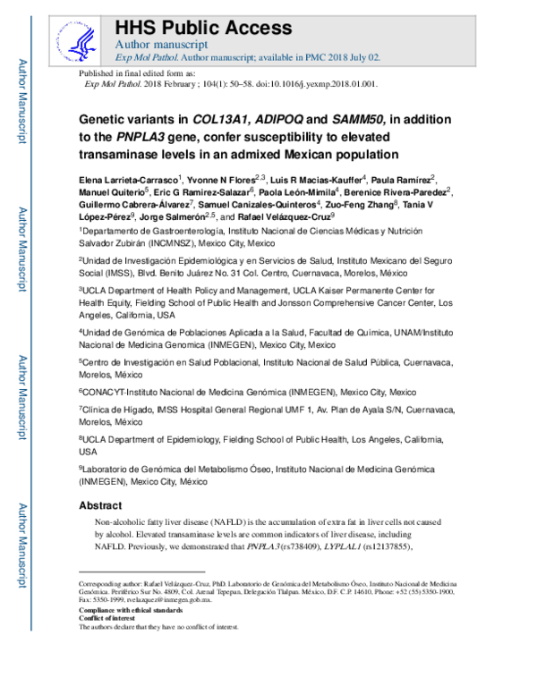 (PDF) Genetic variants in COL13A1, ADIPOQ and SAMM50, in addition to ...