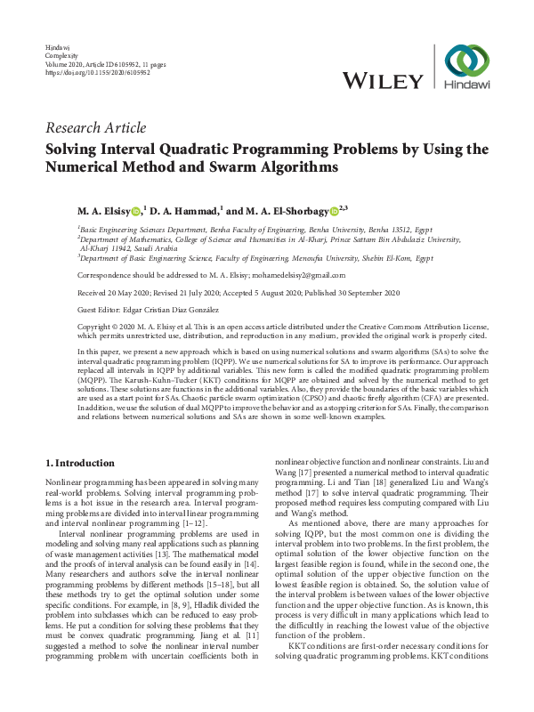 Pdf Solving Interval Quadratic Programming Problems By Using The Numerical Method And Swarm