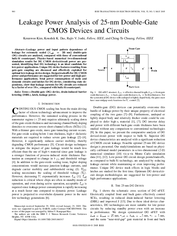 (PDF) Leakage Power Analysis of 25-nm Double-Gate CMOS Devices and Circuits