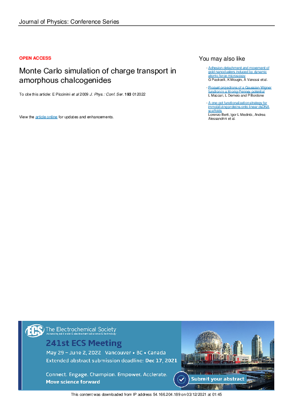 (PDF) Monte Carlo simulation of charge transport in amorphous chalcogenides