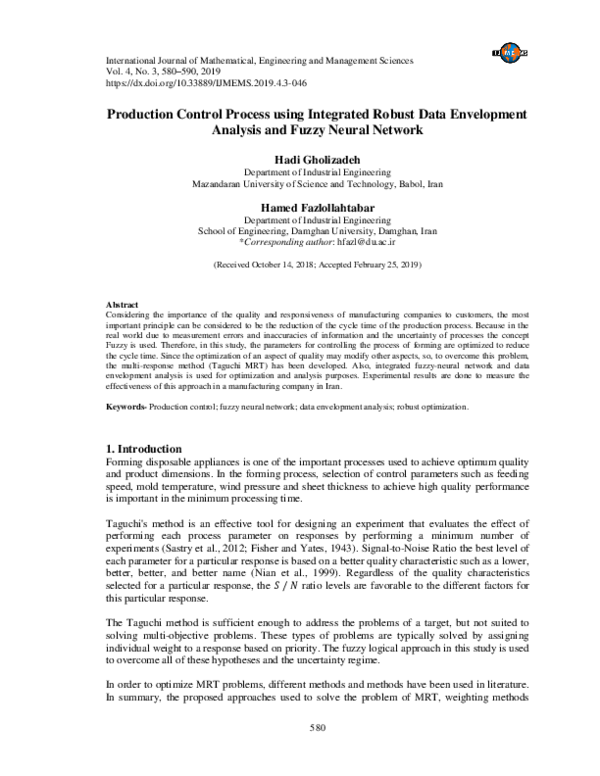 (PDF) Production Control Process using Integrated Robust Data Envelopment Analysis and Fuzzy ...