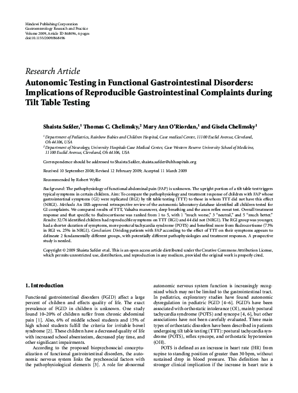 (PDF) Autonomic Testing in Functional Gastrointestinal Disorders ...