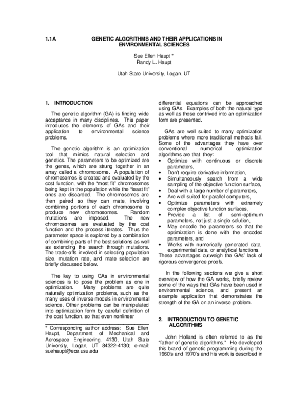 (PDF) Genetic Algorithms and Their Applications in Environmental Sciences
