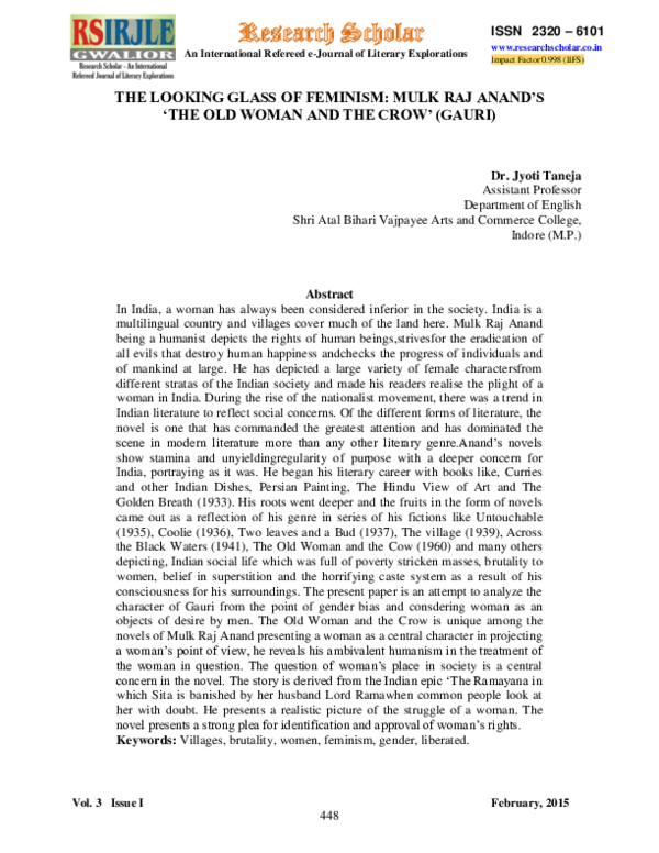 (PDF) The Looking Glass of Feminism: Mulk Raj Anand's 'The Old Woman ...