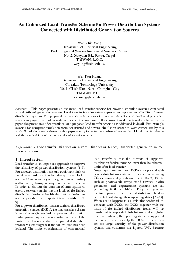 (PDF) A load transfer scheme of radial distribution feeders considering distributed generation