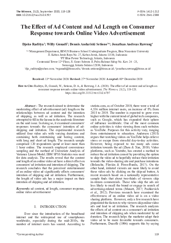 (PDF) The Effect of Ad Content and Ad Lengthon Consumer Response ...