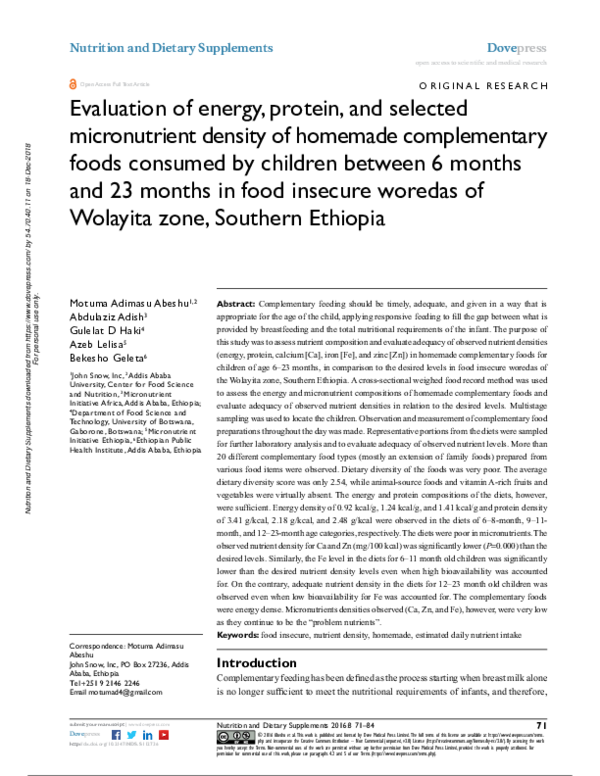 (PDF) Evaluation of energy, protein, and selected micronutrient density ...