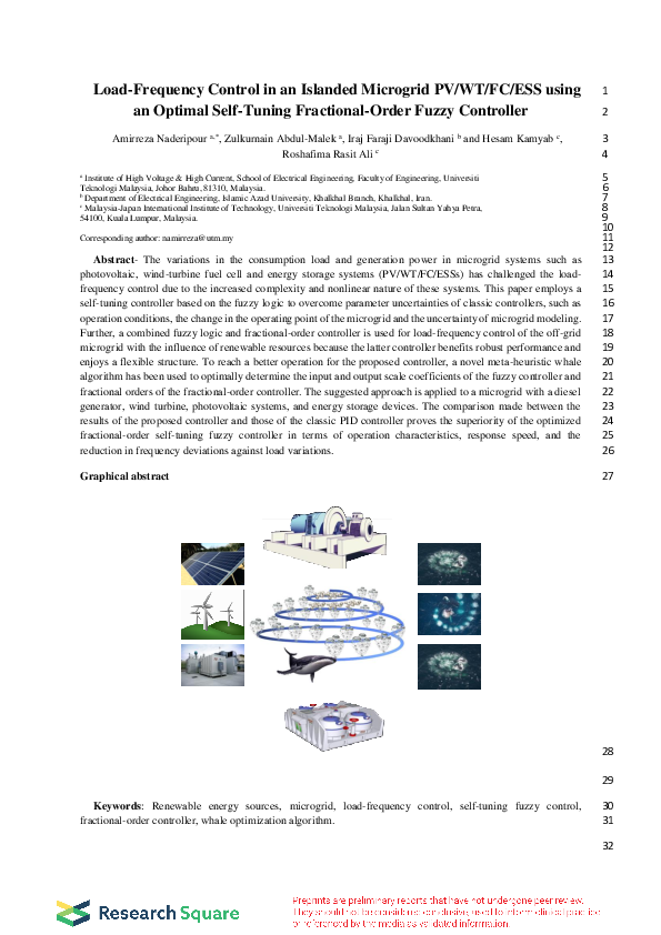 (PDF) Load-frequency control in an islanded microgrid PV/WT/FC/ESS using an optimal self-tuning ...