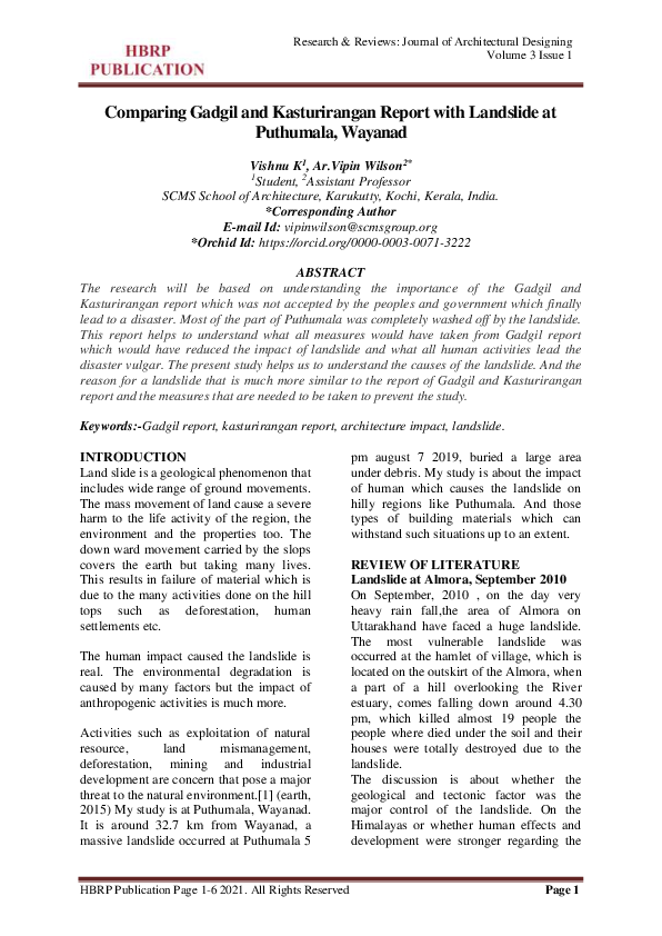 (PDF) Comparing Gadgil and Kasturirangan Report with Landslide at ...