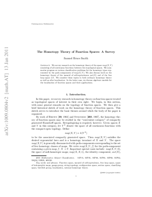 (PDF) The homotopy theory of function spaces: a survey