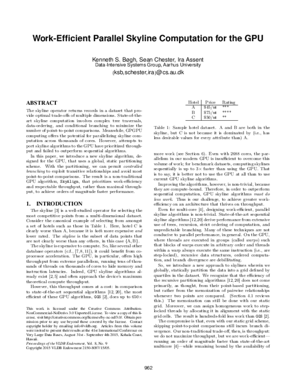 Pdf Work Efficient Parallel Skyline Computation For The Gpu Ira Assent