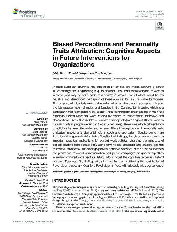 (PDF) Biased Perceptions and Personality Traits Attribution: Cognitive Aspects in Future ...