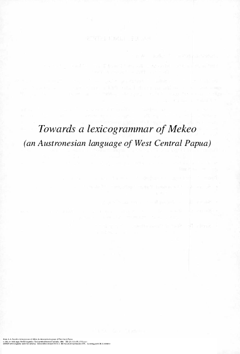(PDF) Towards a lexicogrammar of Mekeo (an Austronesian language of ...