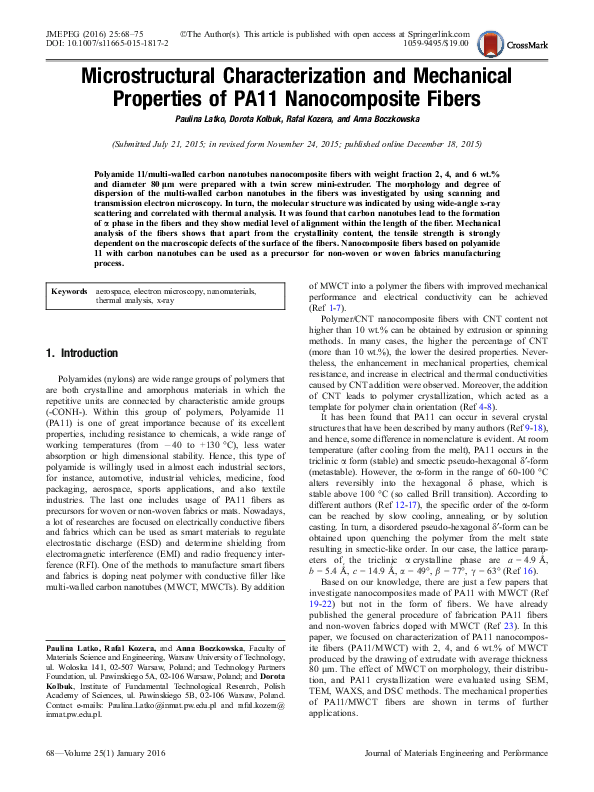 (PDF) Microstructural Characterization and Mechanical Properties of PA11 Nanocomposite Fibers