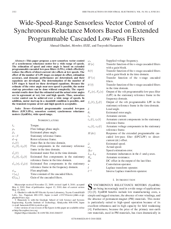 (PDF) Wide-Speed-Range Sensorless Vector Control of Synchronous ...