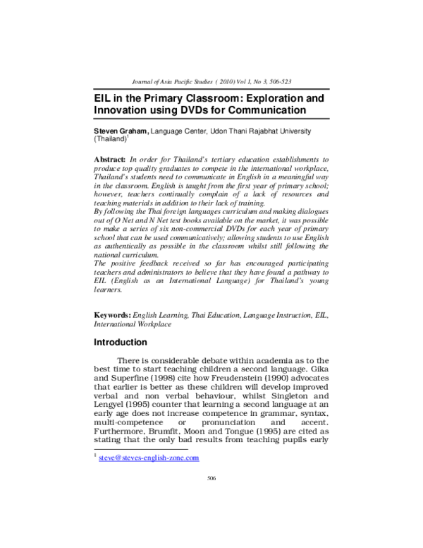 (PDF) EIL in the Primary Classroom: Exploration and Innovation using ...