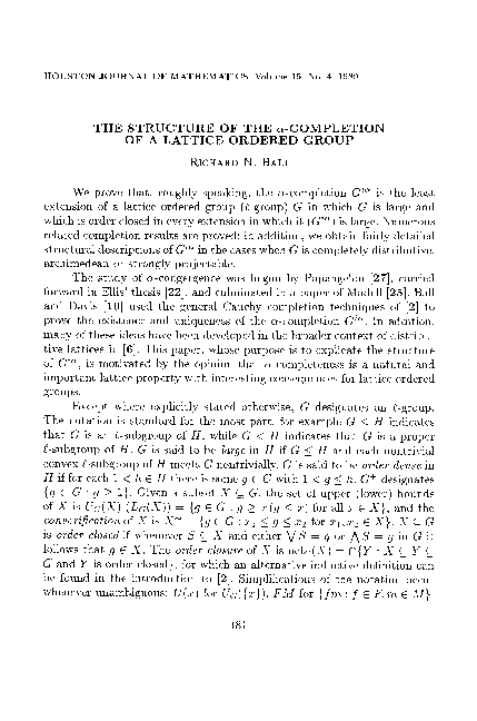 (PDF) THE STRUCTURE OF THE alpha-COMPLETION OF A LATTICE ORDERED GROUP | Richard Ball - Academia.edu