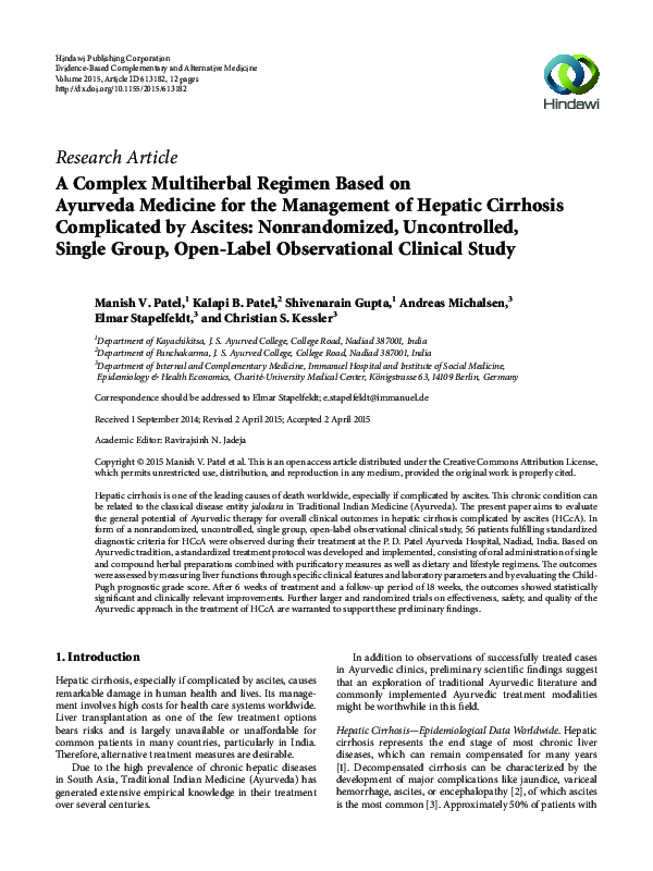 (PDF) A Complex Multiherbal Regimen Based on Ayurveda Medicine for the ...