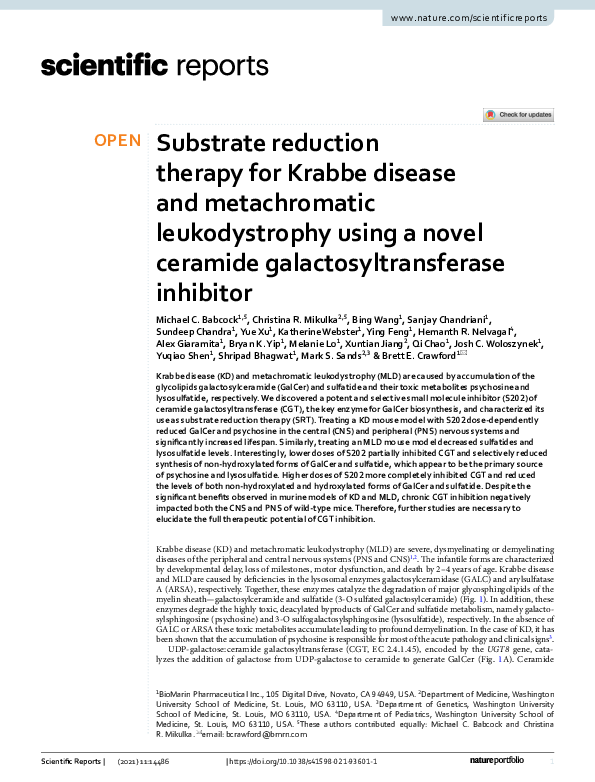 (PDF) Substrate reduction therapy for Krabbe disease and metachromatic ...