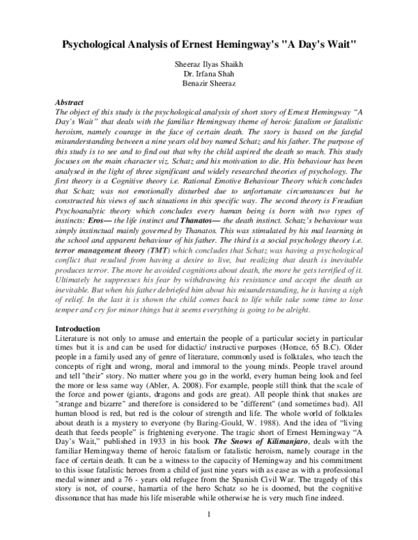 (PDF) Psychological Analysis of Ernest Hemingway's "A Day's Wait