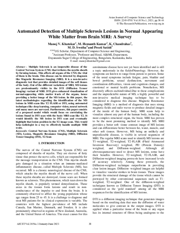 (PDF) Automated Detection of Multiple Sclerosis Lesions in Normal Appearing White Matter from ...