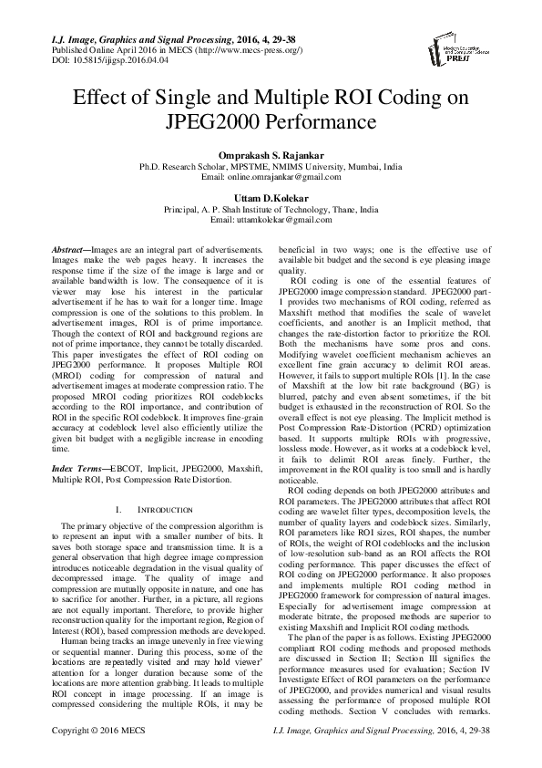 (PDF) Effect of Single and Multiple ROI Coding on JPEG2000 Performance