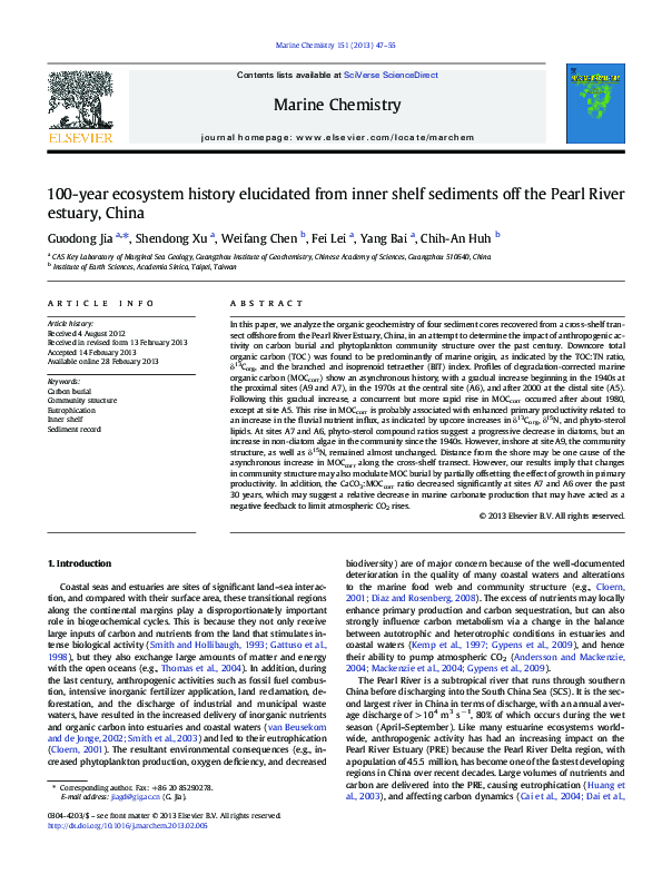 (PDF) 100-year ecosystem history elucidated from inner shelf sediments ...