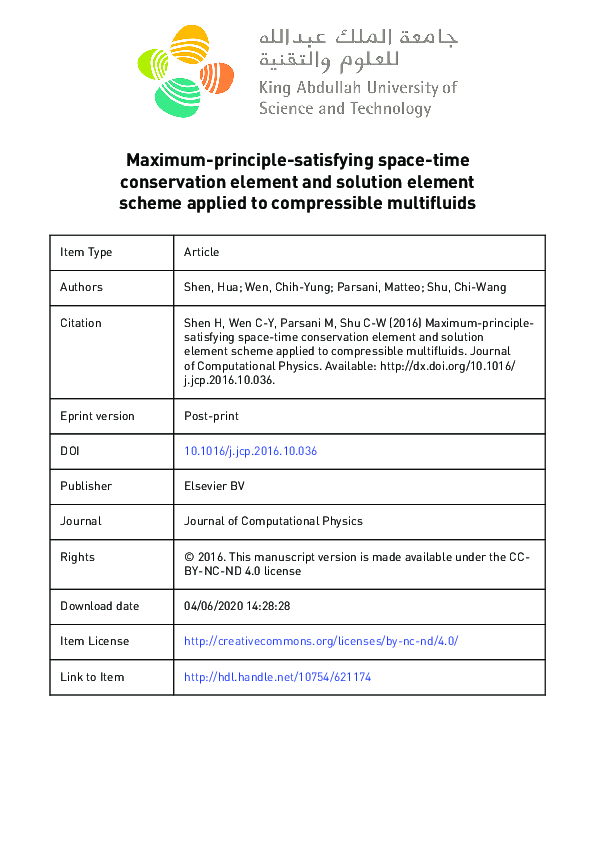 (PDF) Maximum-principle-satisfying space-time conservation element and solution element scheme ...