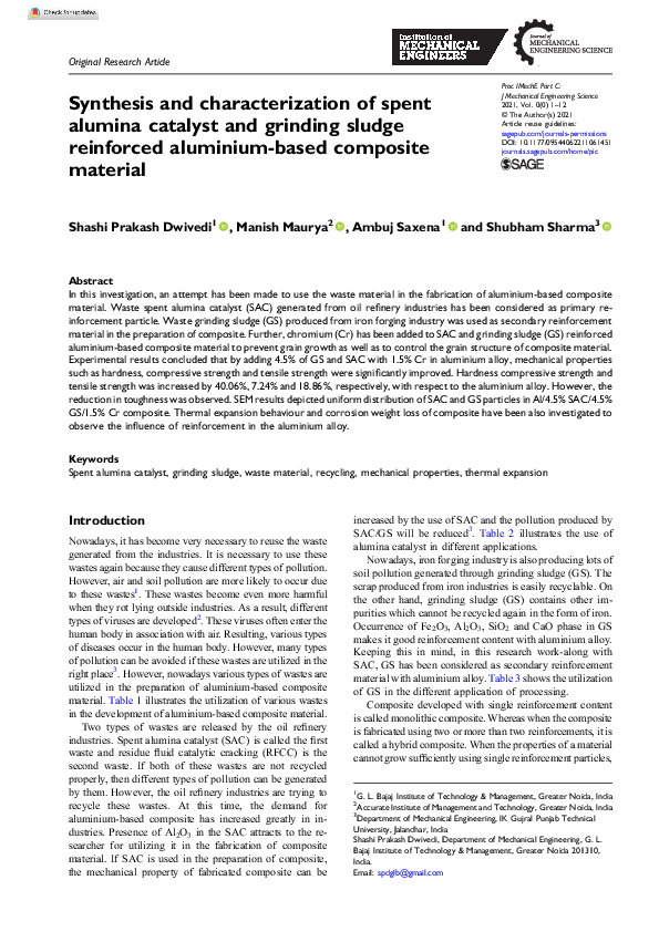 (PDF) Synthesis and characterization of spent alumina catalyst and grinding sludge reinforced ...