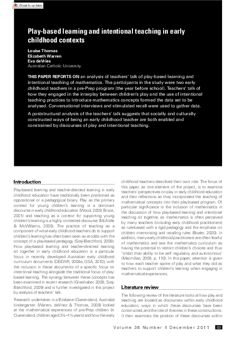 (PDF) Play-Based Learning and Intentional Teaching in Early Childhood ...