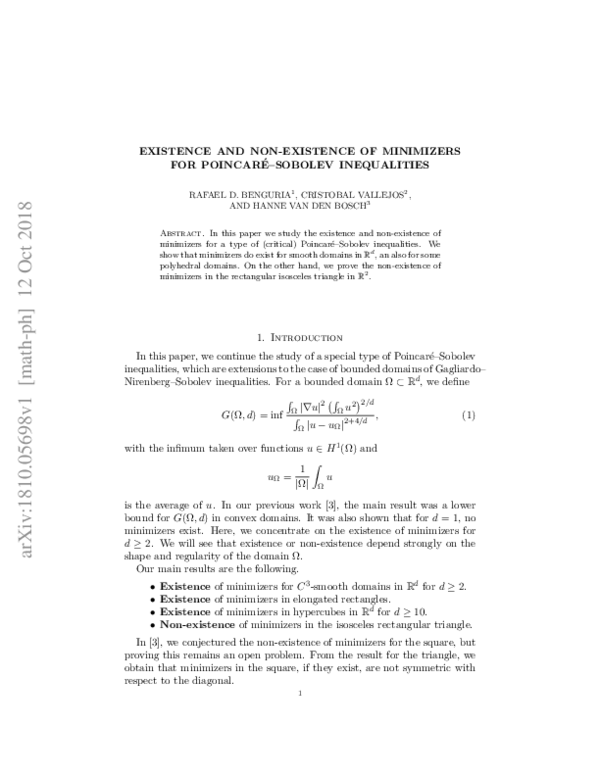 (PDF) Existence and non-existence of minimizers for Poincaré–Sobolev inequalities