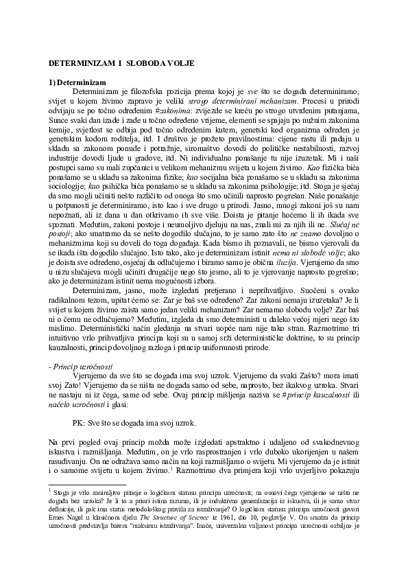 (DOC) Determinizam i sloboda volje