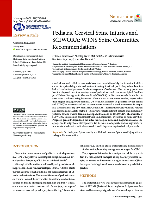 (PDF) Pediatric Cervical Spine Injuries and SCIWORA: WFNS Spine ...