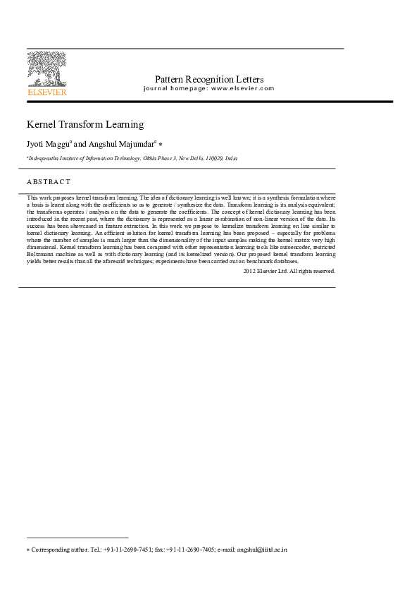 (PDF) Kernel Transform Learning