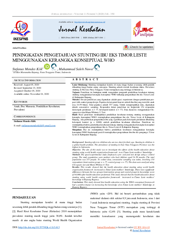 (PDF) Peningkatan Pengetahuan Stunting Ibu Eks Timor Leste Menggunakan ...