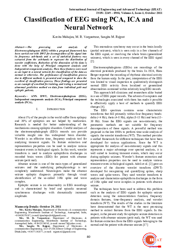 (PDF) Classification of EEG using PCA, ICA and Neural Network