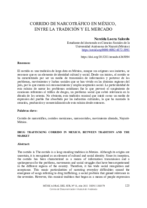 (PDF) Corrido de narcotráfico en México, entre la tradición y el mercado