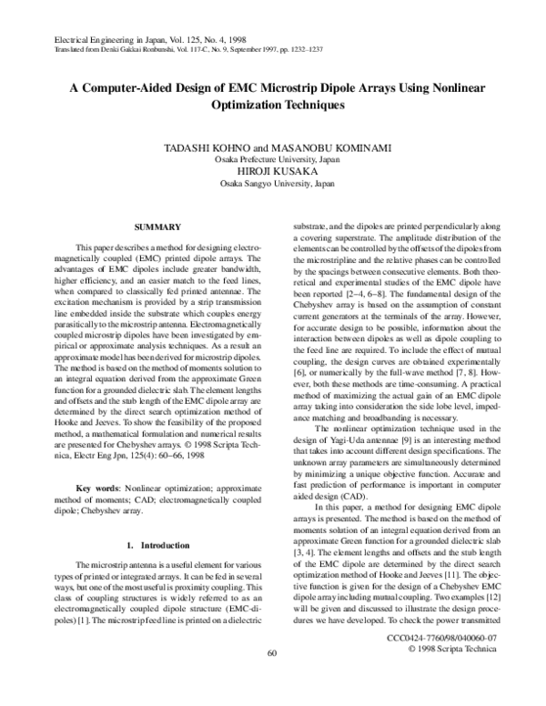 Pdf A Computer‐aided Design Of Emc Microstrip Dipole Arrays Using Nonlinear Optimization