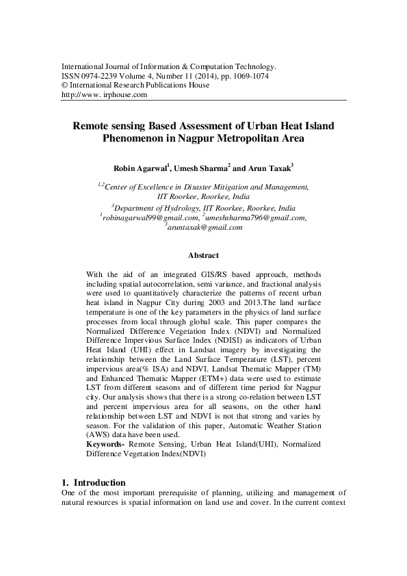 (PDF) Remote sensing Based Assessment of Urban Heat Island Phenomenon ...