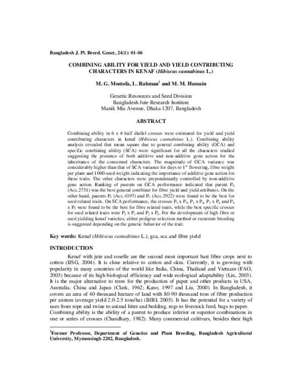 Pdf Combining Ability For Yield And Yield Contributing Characters Of