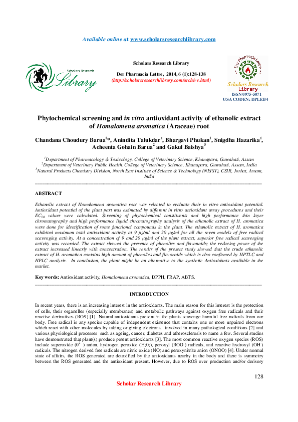 (PDF) Phytochemical screening and in vitro antioxidant activity of ethanolic extract of ...