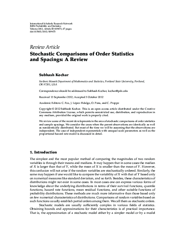 Pdf Stochastic Comparisons Of Order Statistics And Their Concomitants